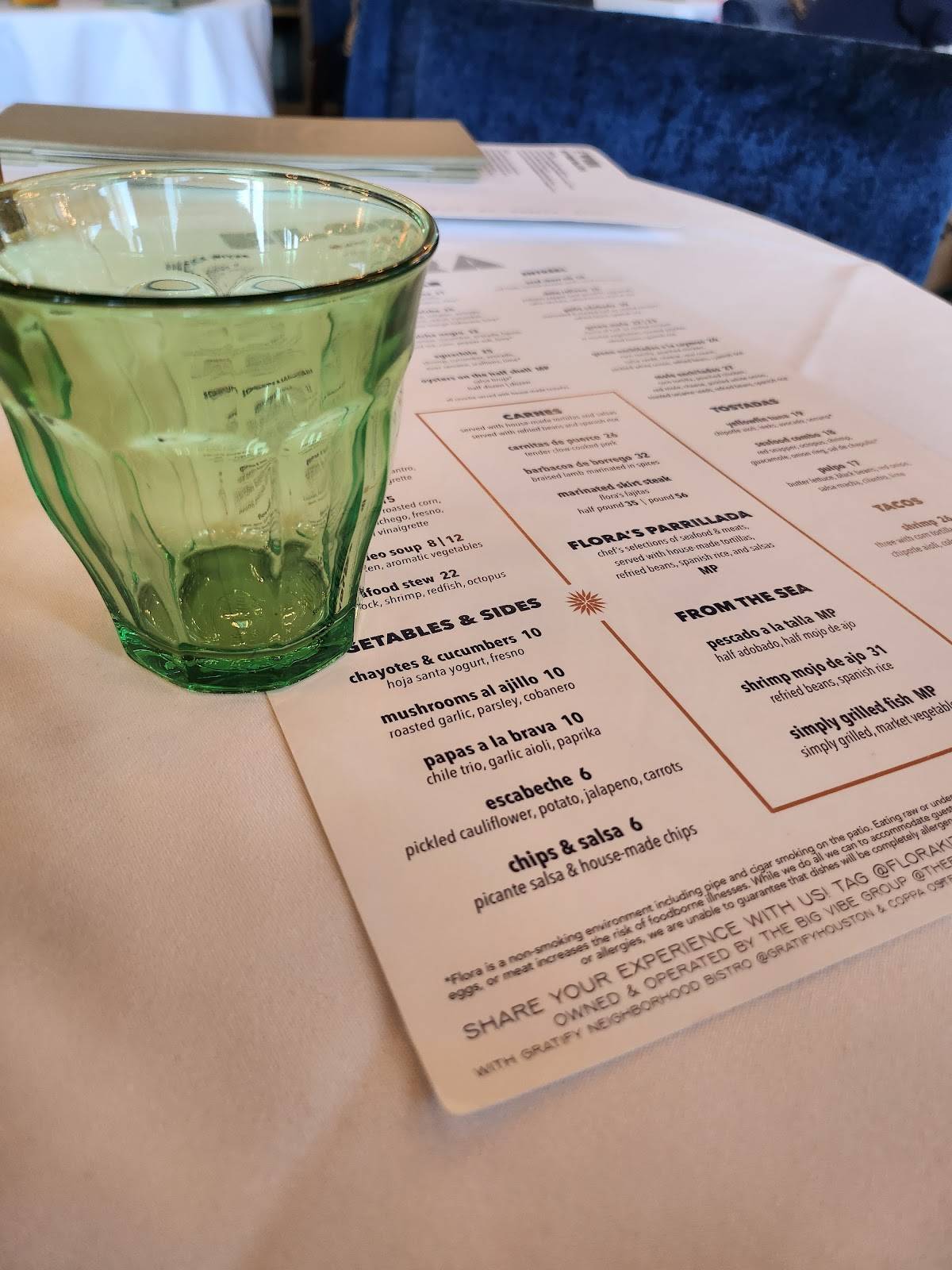 Menu at Flora restaurant, Houston