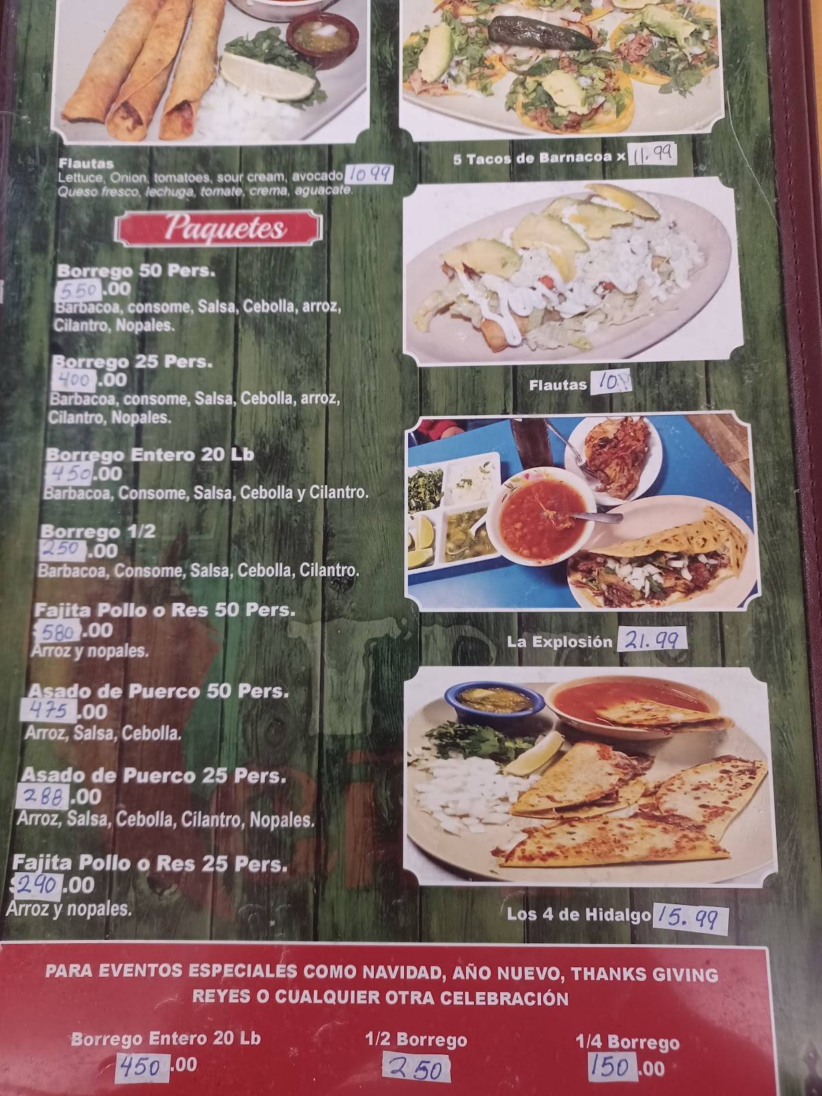 Menu at Tres Chiles restaurant, Houston