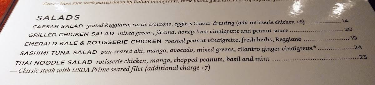 Menu at Houston's steakhouse, Boca Raton