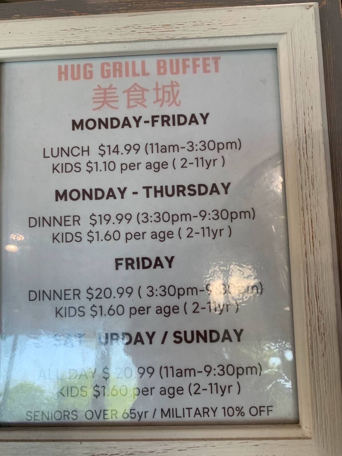 Menu at Hug Grill Buffet restaurant, Hillsboro