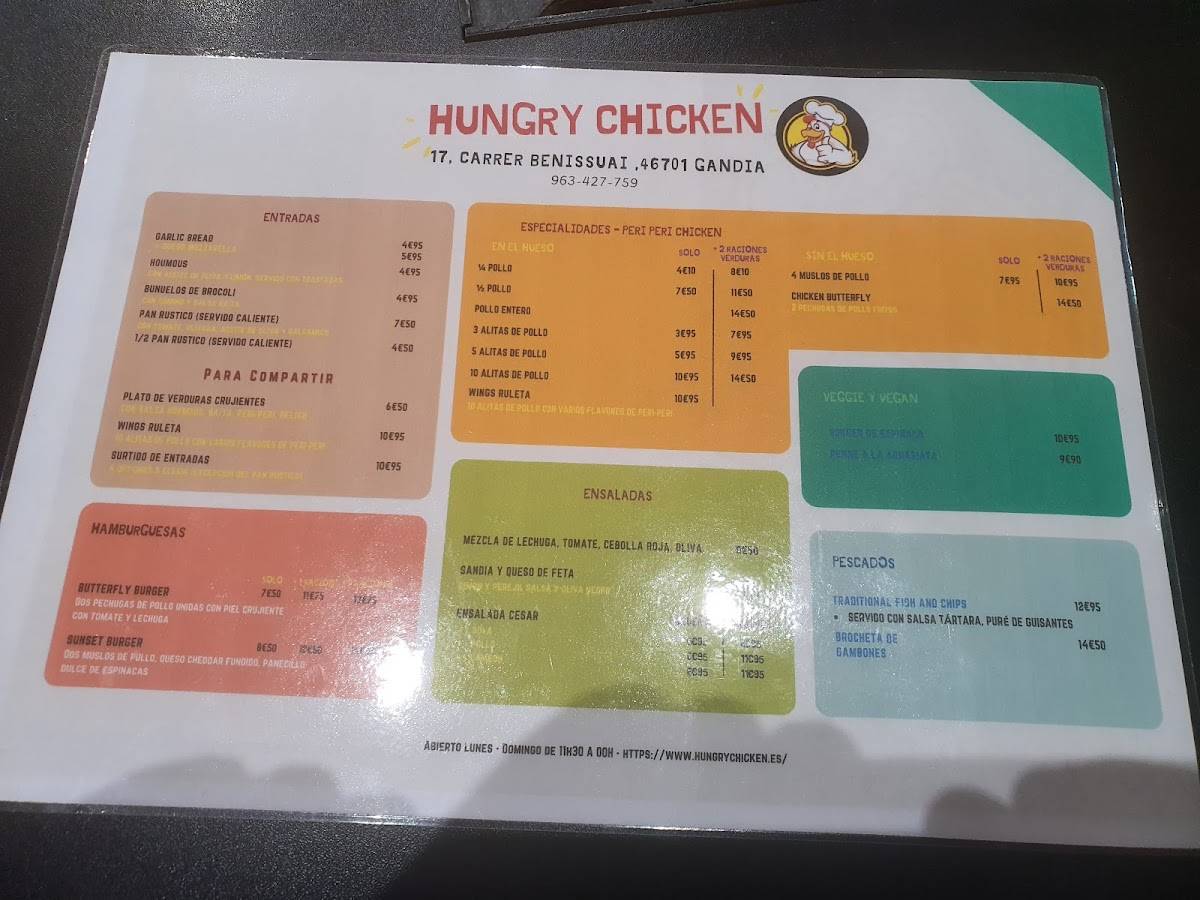 Menu at Hungry Chicken restaurant, Gandia