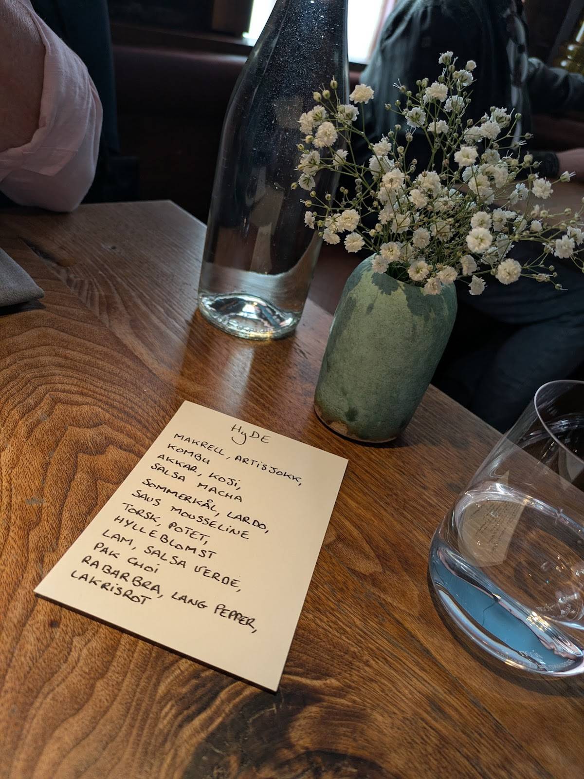Menu at Hyde restaurant, Oslo