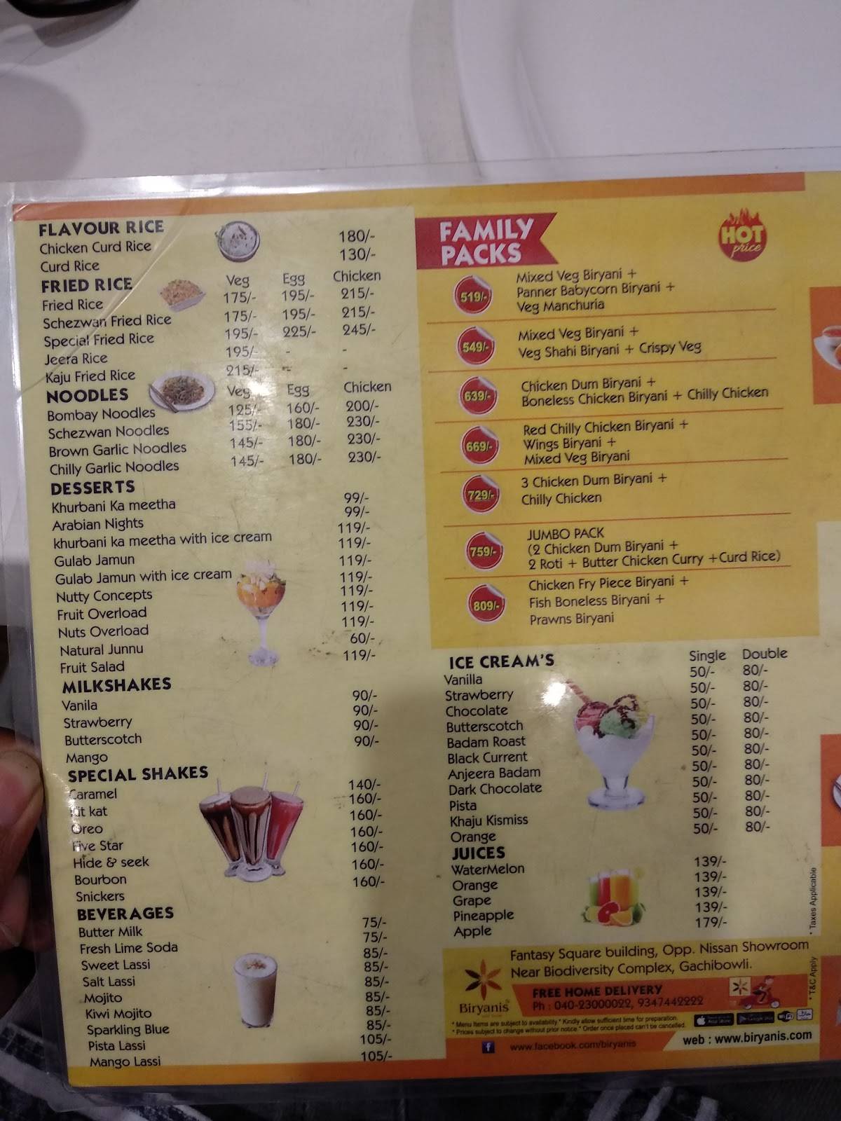 Menu at Biryanis And More - Gachibowli, Hyderabad, Near Biodiversity ...