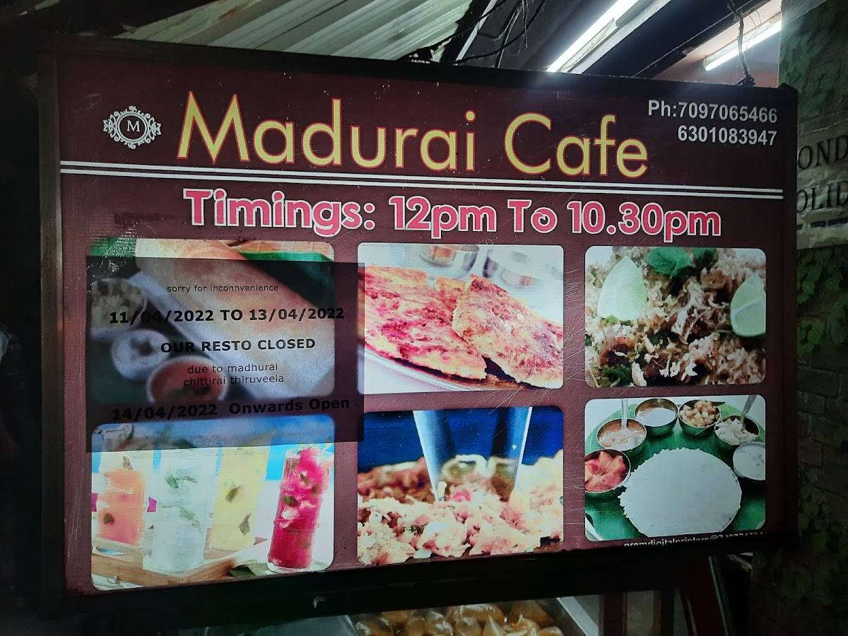Menu at Madurai Cafe, Hyderabad