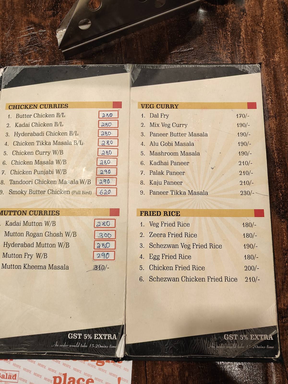 Menu at Mehfil Restaurant, Hyderabad, Nizampet X road