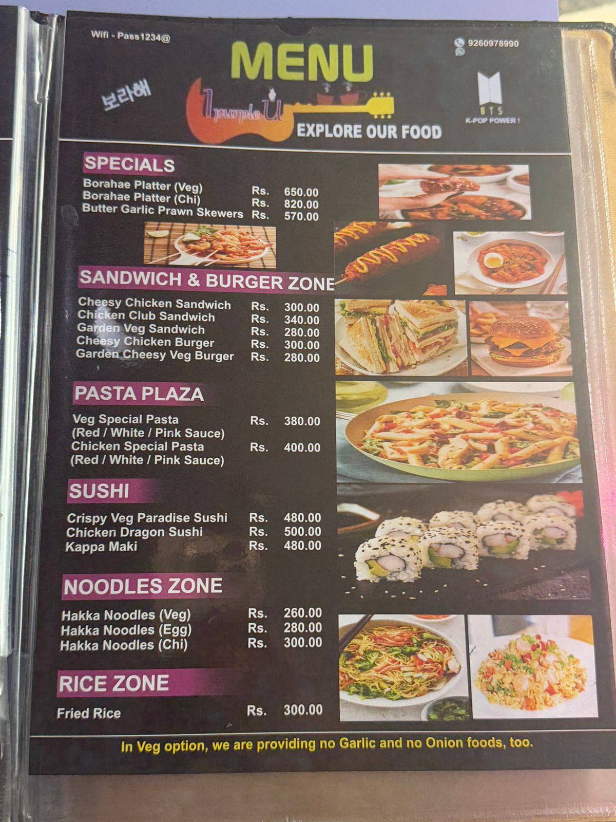Menu at I Purple U Cafe - Best Korean/Nepali Cafe in Siliguri, Bara Gharia