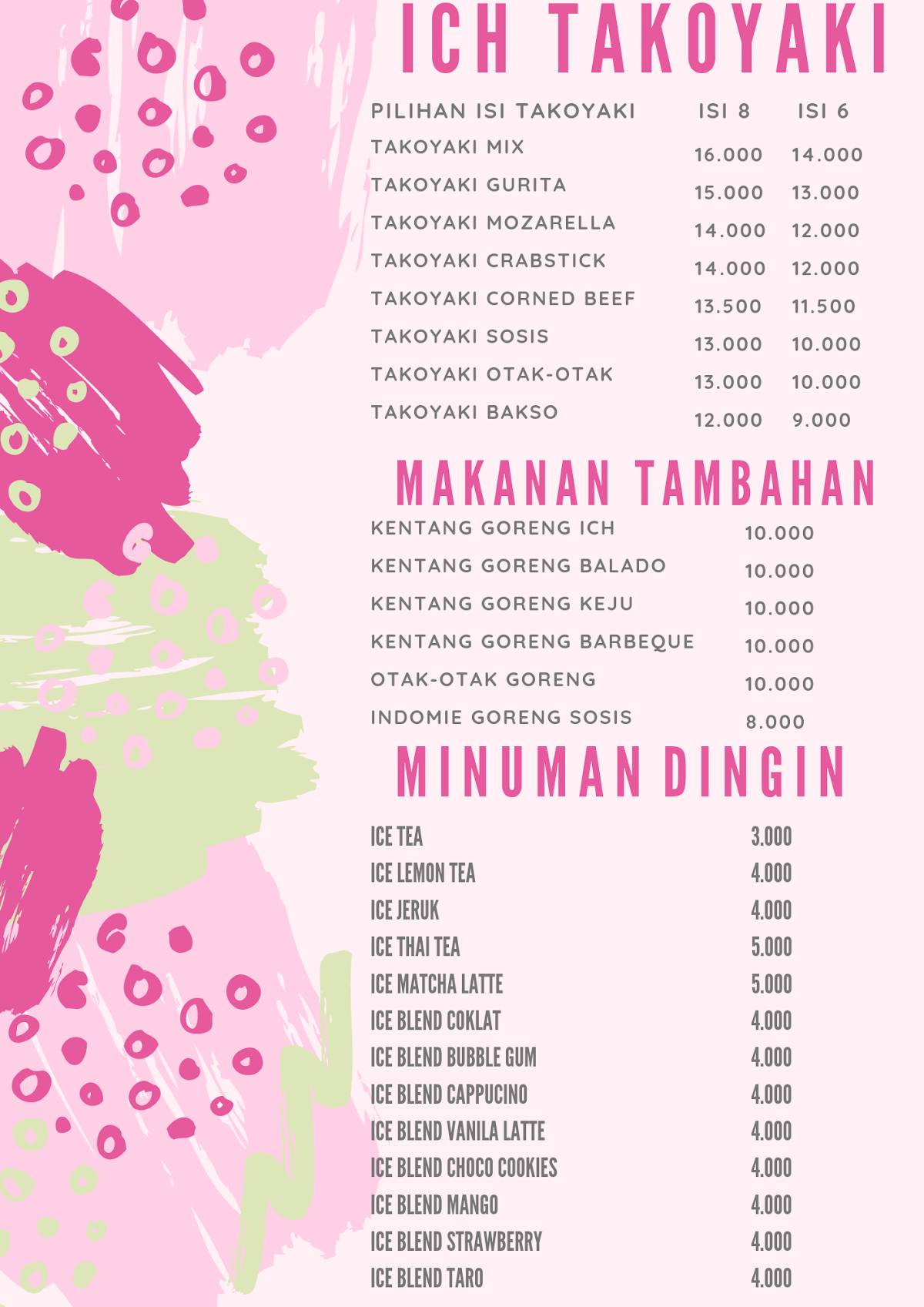 Menu at ICH TAKOYAKI, Tamanmartani