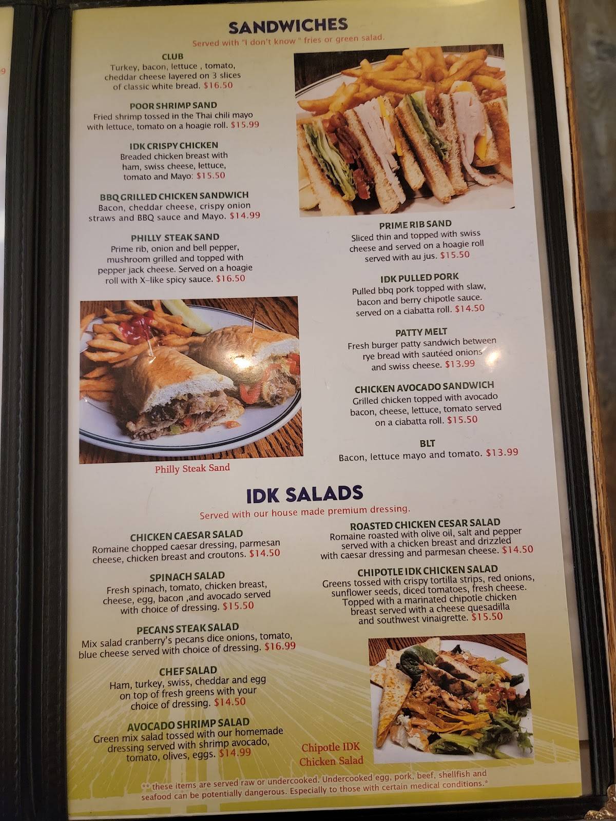 Menu at IDK Restaurant, Kennewick