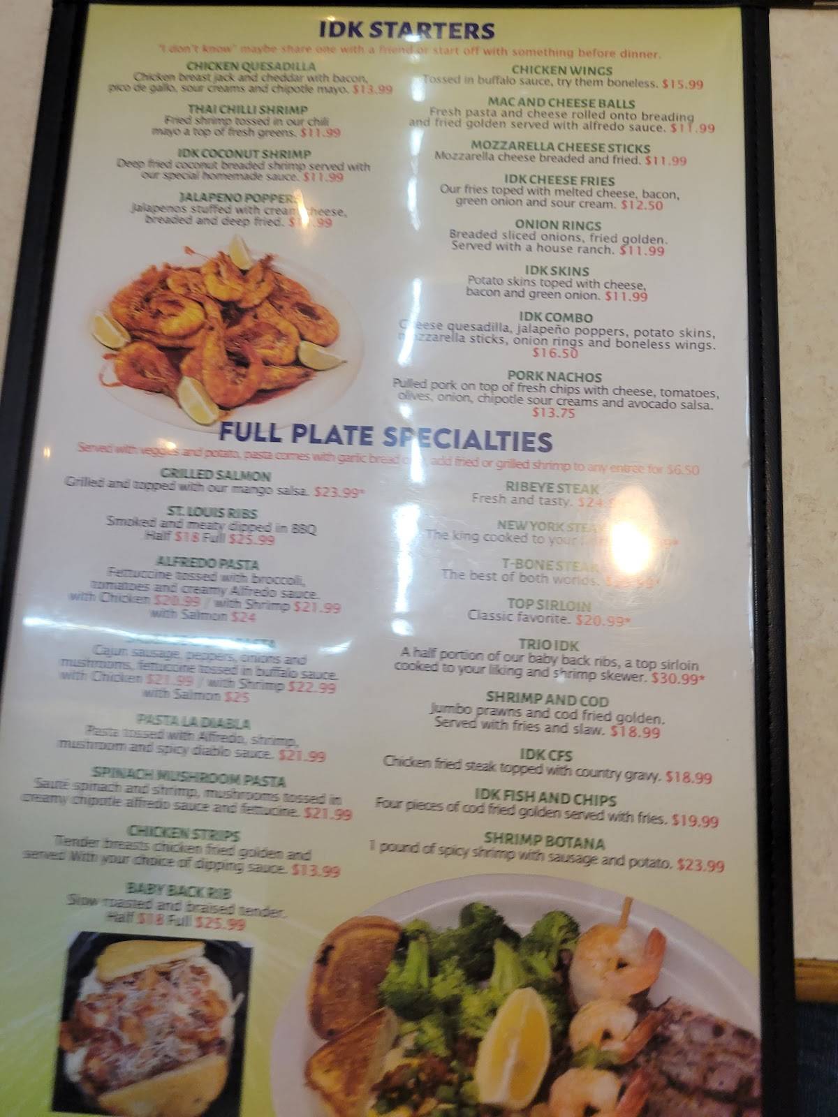 Menu at IDK Restaurant, Kennewick