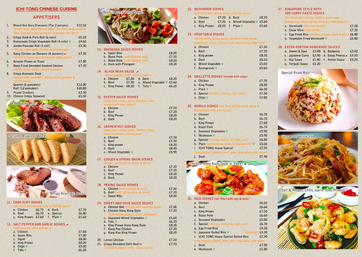 Menu at Ichi Tong fast food, Langport