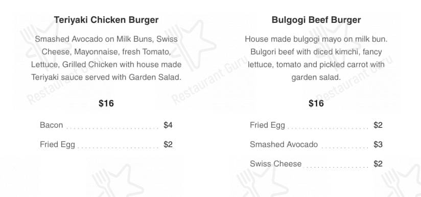 Menu at Coffee Iconic cafe, Brisbane City