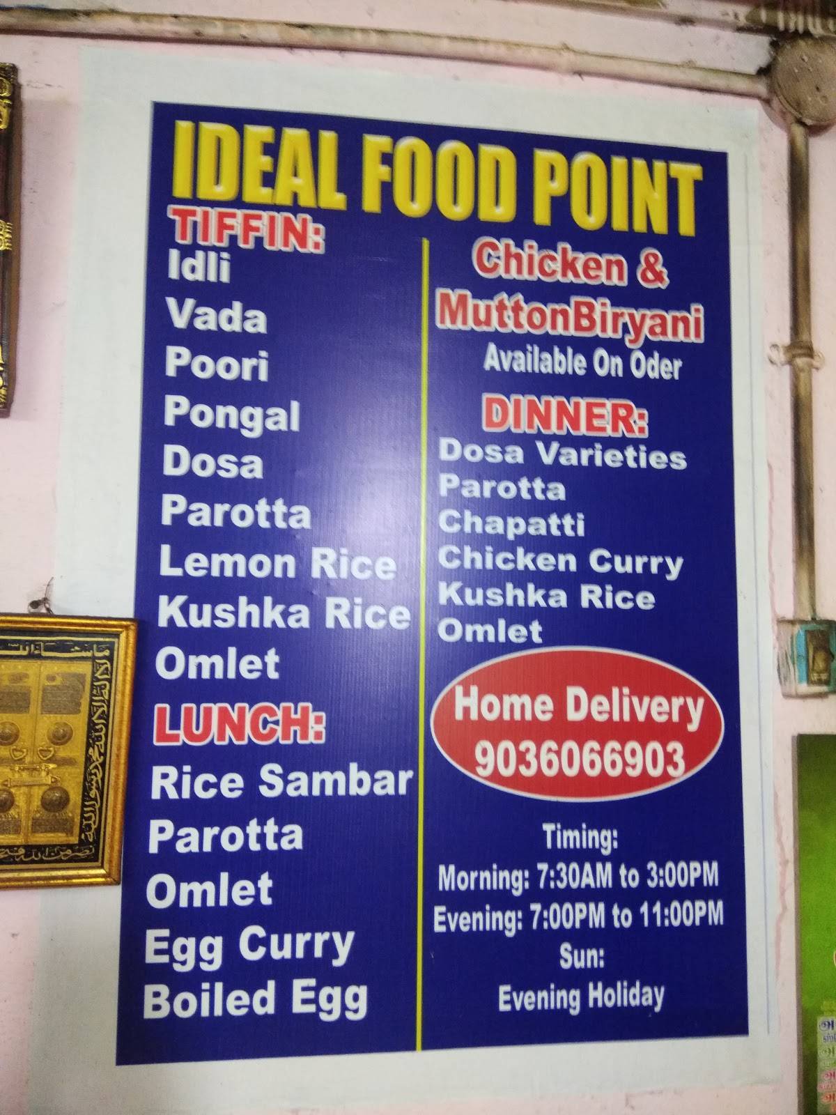 Menu at Ideal Food Point, Bengaluru