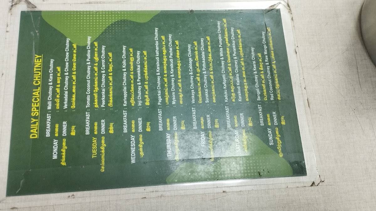 Menu at Idli Vada Sambar (VSI Estate), Chennai