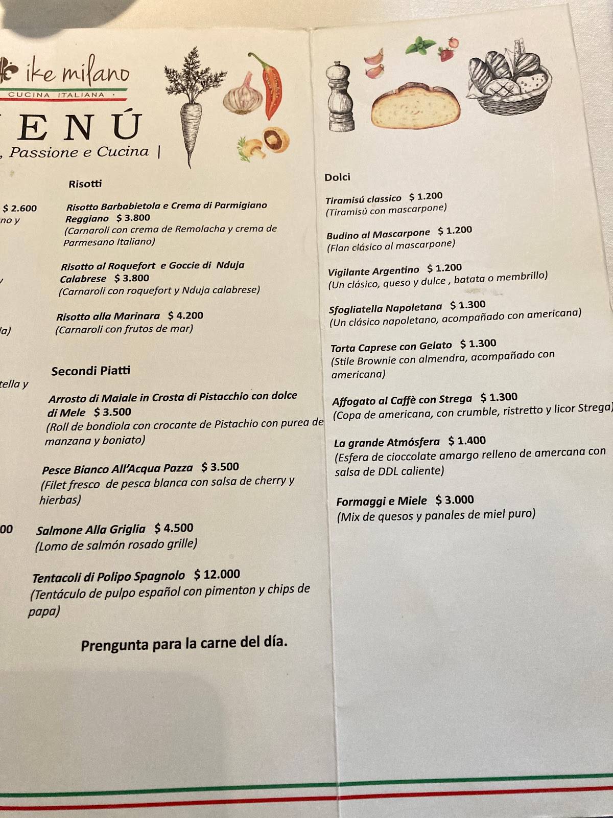 Carta del restaurante Ike Milano, San Isidro