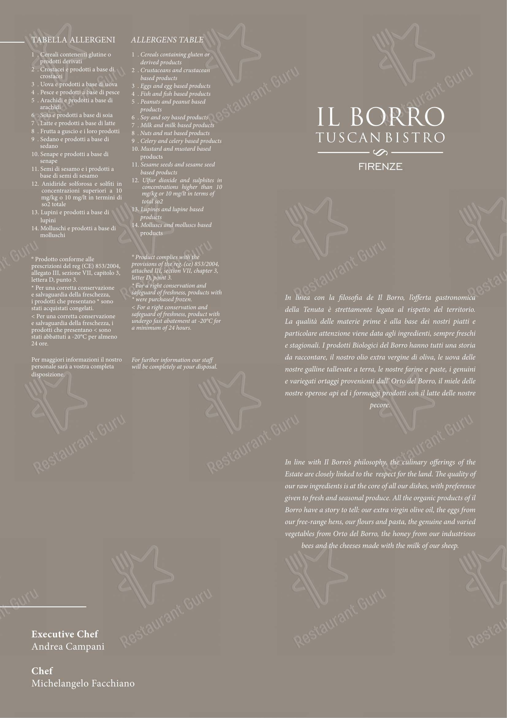 Menu da Il Borro Tuscan Bistro ristorante, Borro