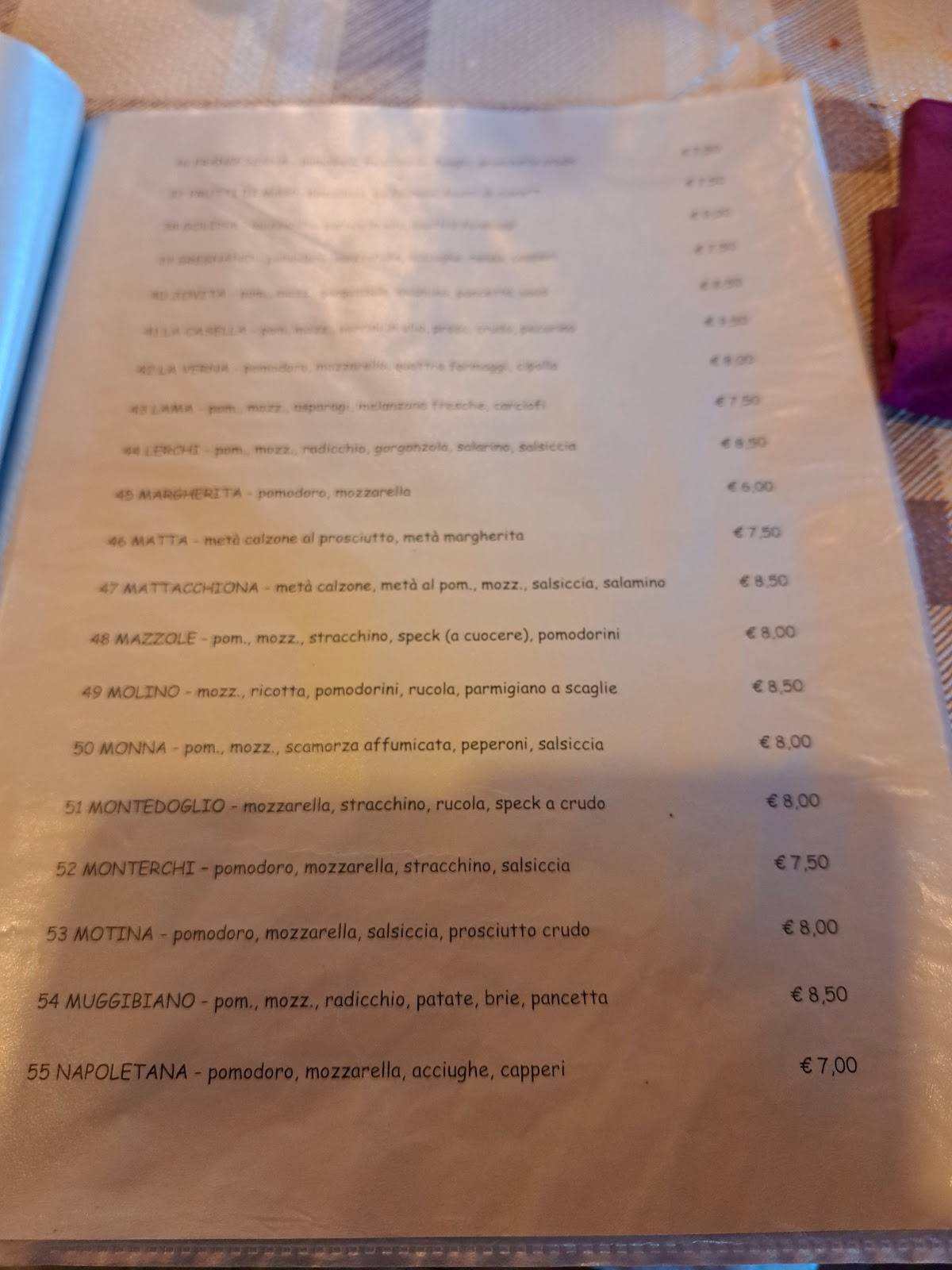 Menu da "Il Boschetto" bar pizzeria, Caprese Michelangelo