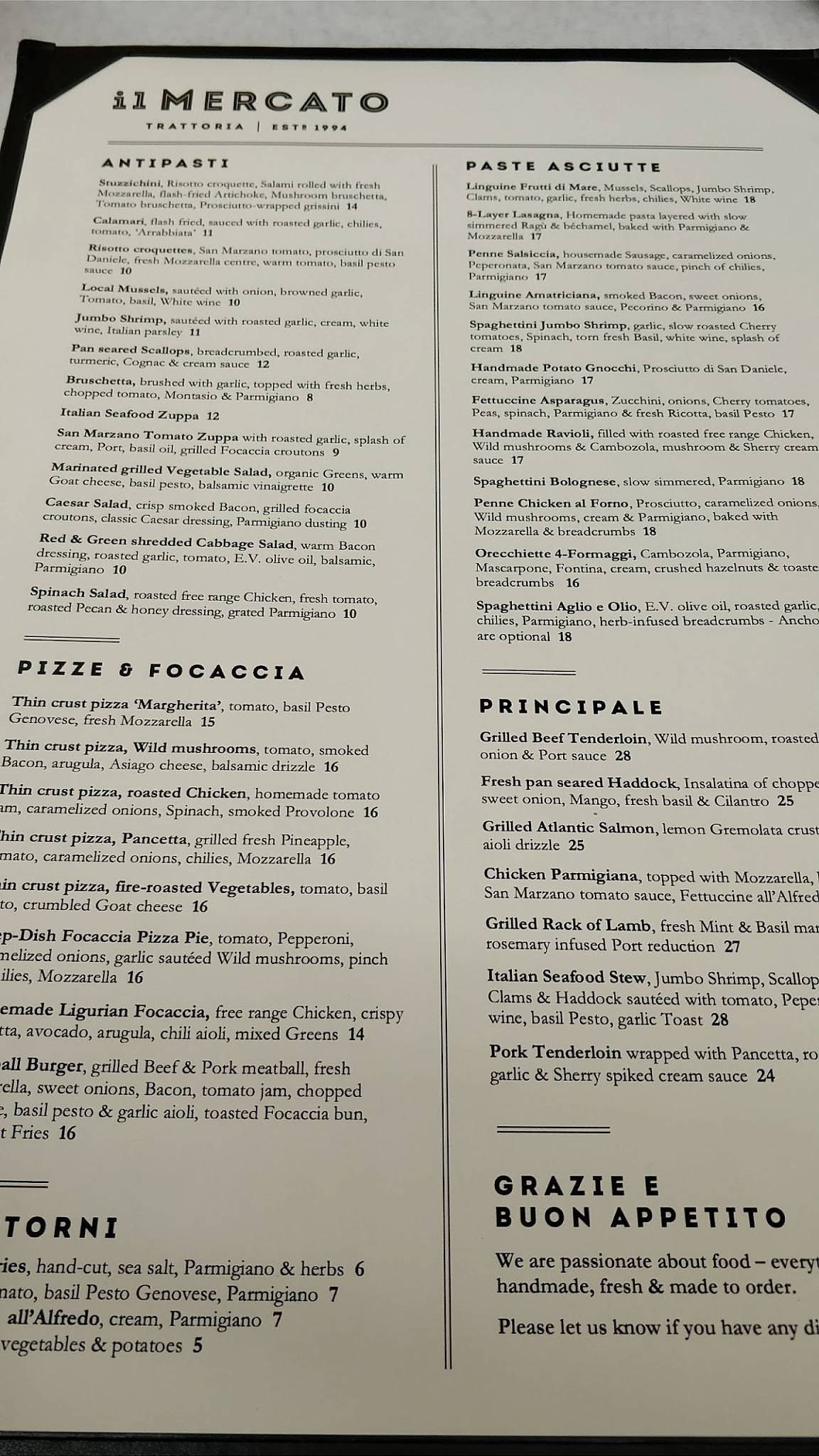 Menu at Il Mercato restaurant, Bedford
