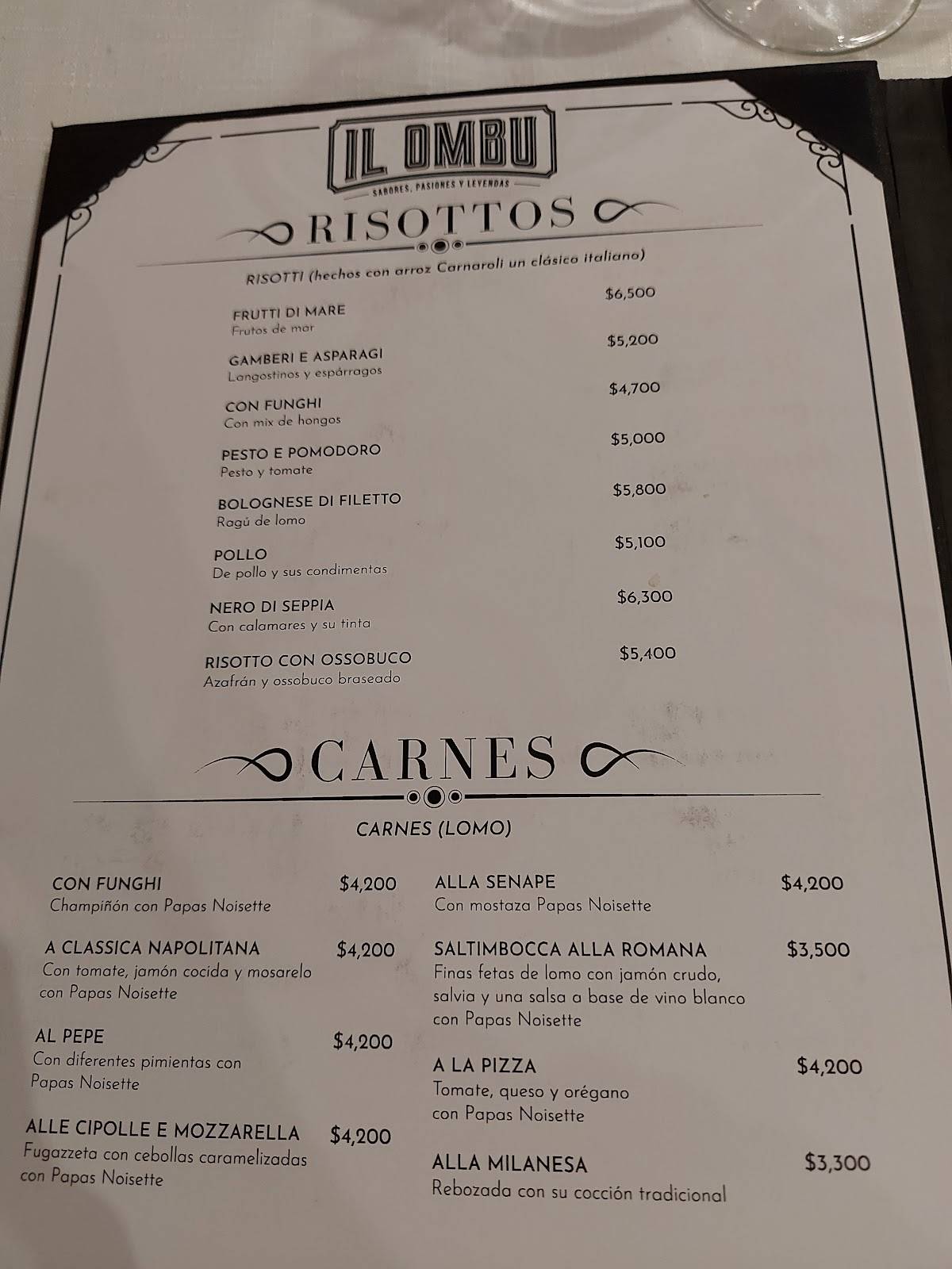 Carta del restaurante Il Ombu Trattoria Italiana, Buenos Aires