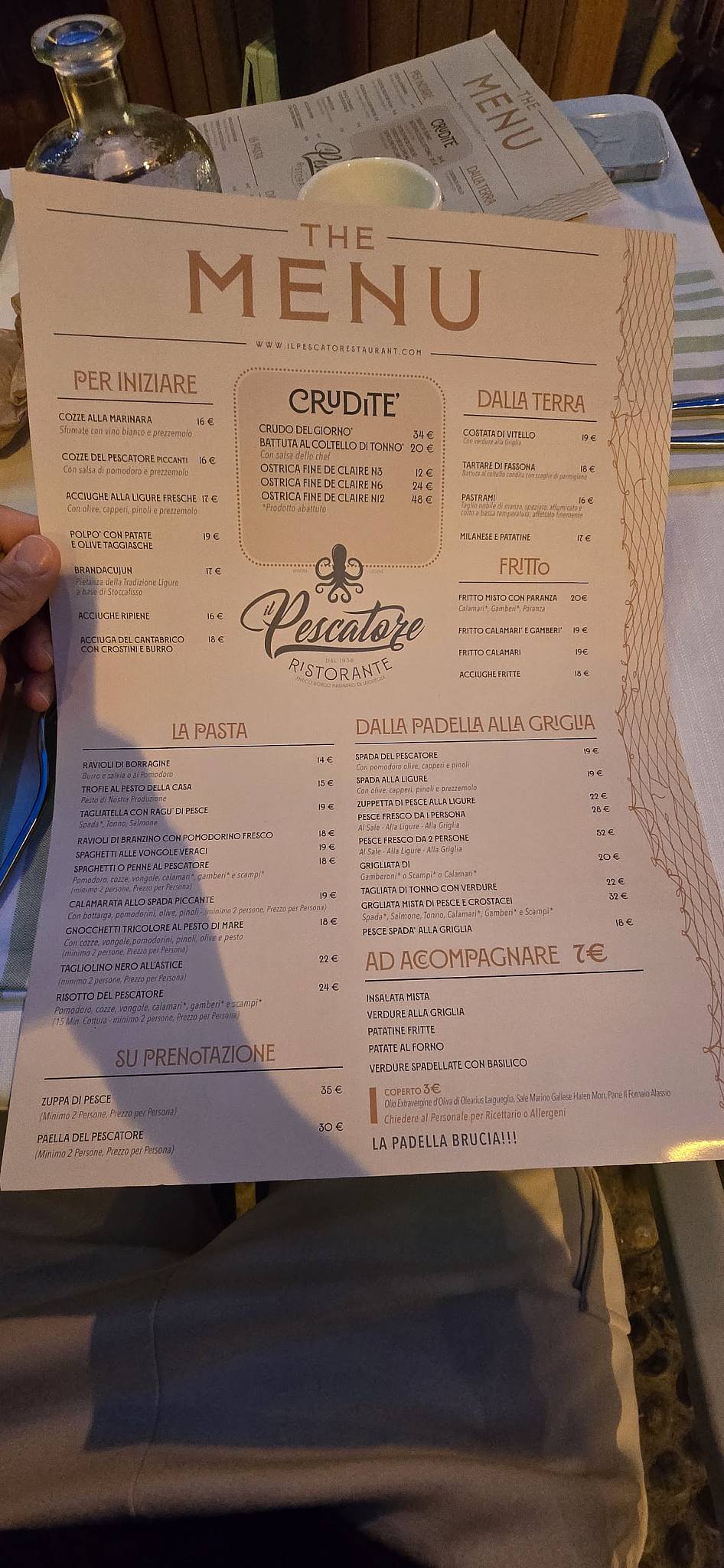 Menu da Il Pescatore ristorante, Laigueglia