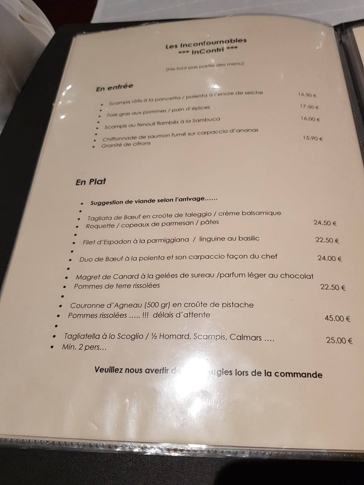 Menu au InContri, Grâce-Hollogne