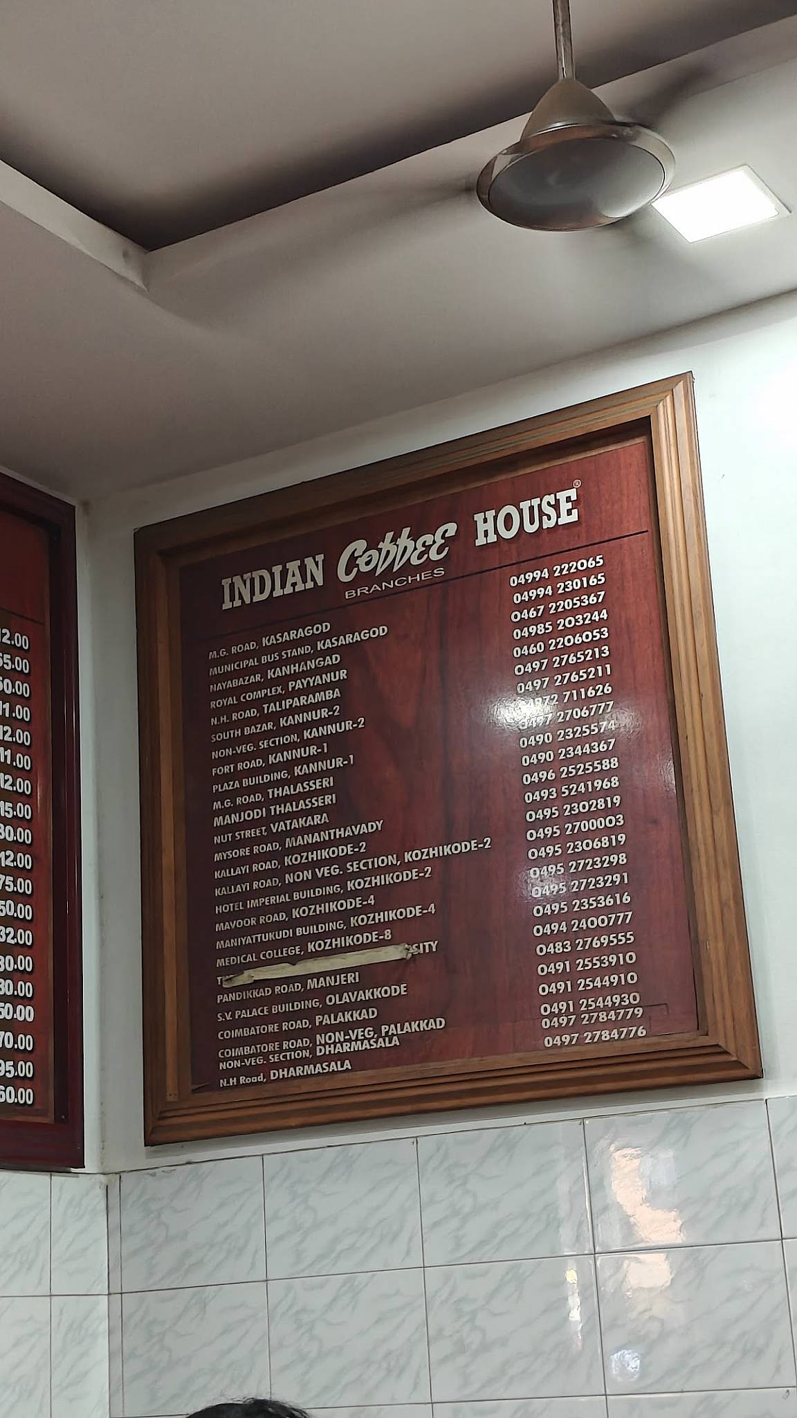 Menu at Indian Coffee House, Thalassery, PGW3+QVF