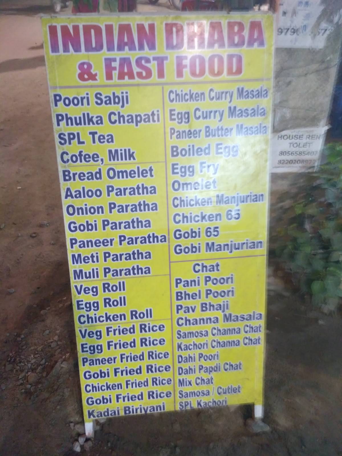 Menu at Indian Dhaba & Fast Food, Chennai