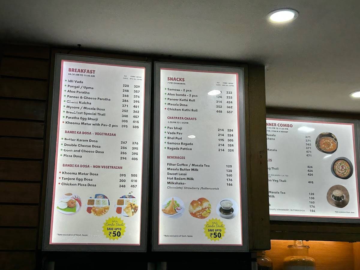 Menu at Indian Paradise, Hyderabad, Rajiv Gandhi International Airport