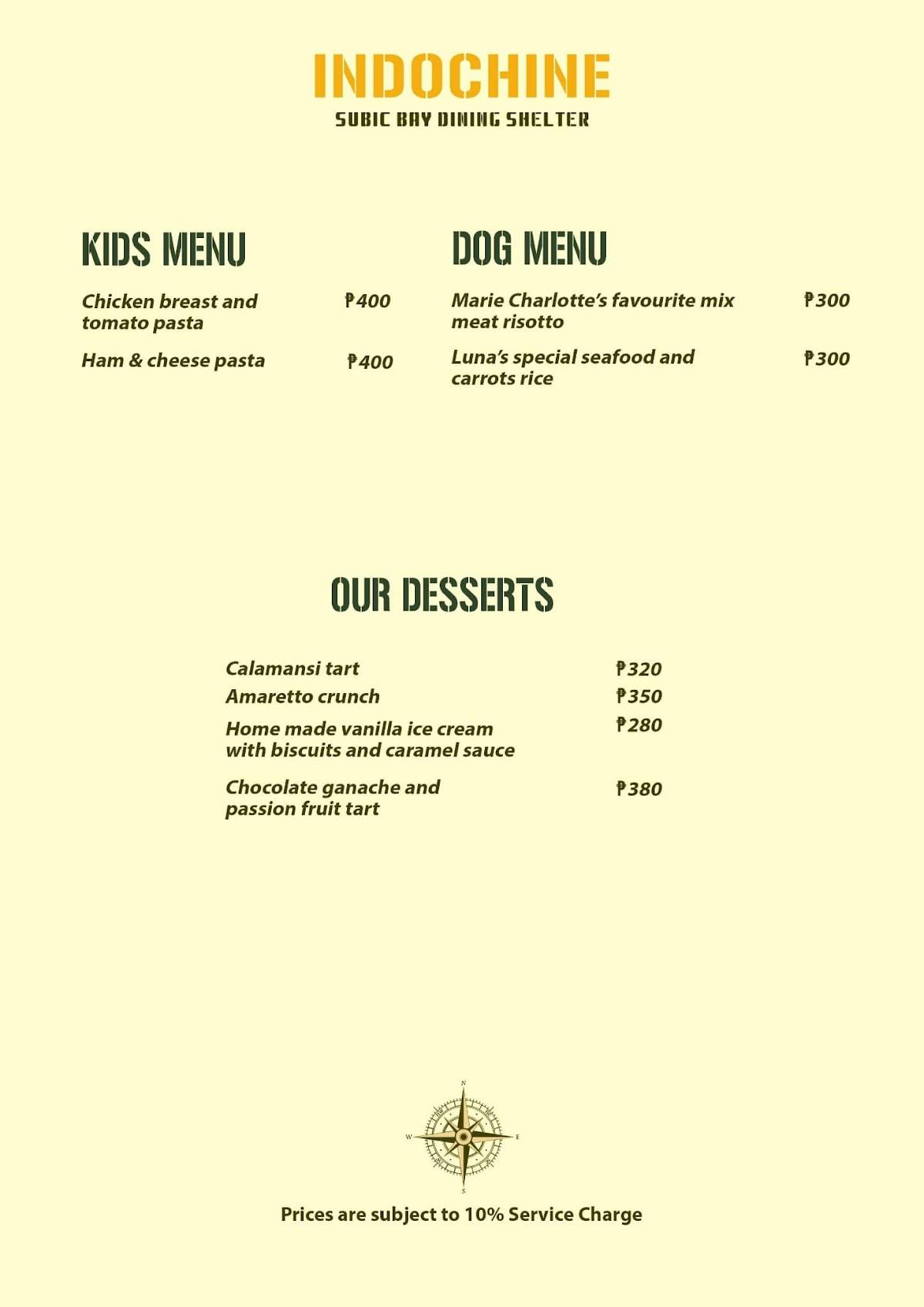 Menu at Indochine Subic restaurant, Subic Bay Freeport Zone