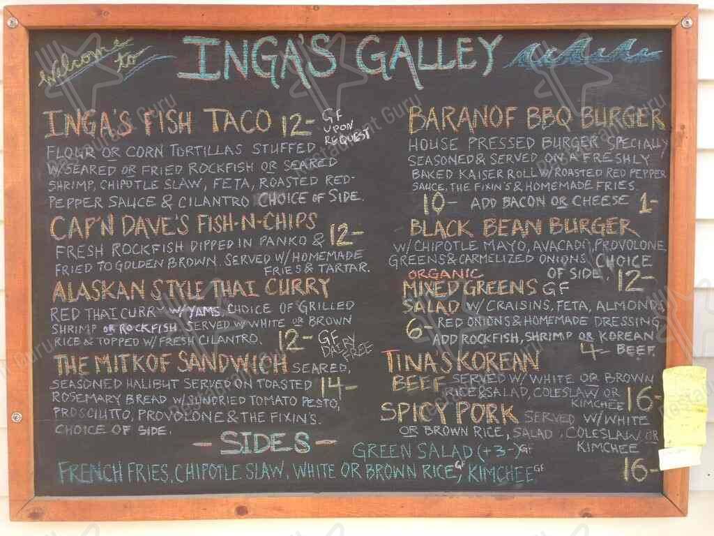 Menu at Inga's Galley restaurant, Petersburg