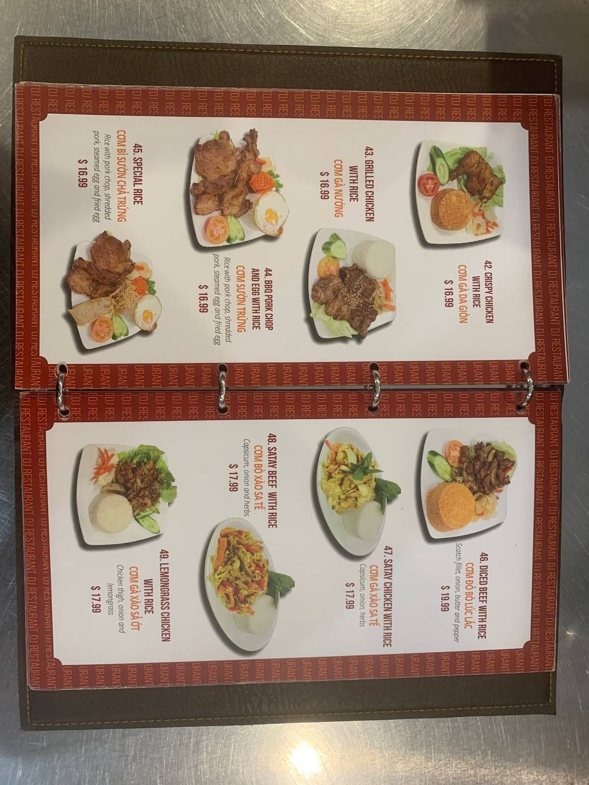 Menu at DJ Vietnamese Pho restaurant, Ingleburn