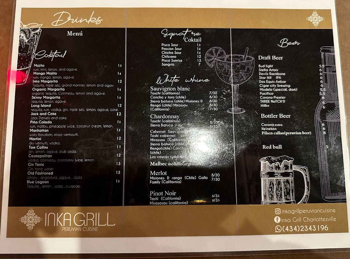 Menu at Inka Grill Peruvian Cuisine desserts, Charlottesville