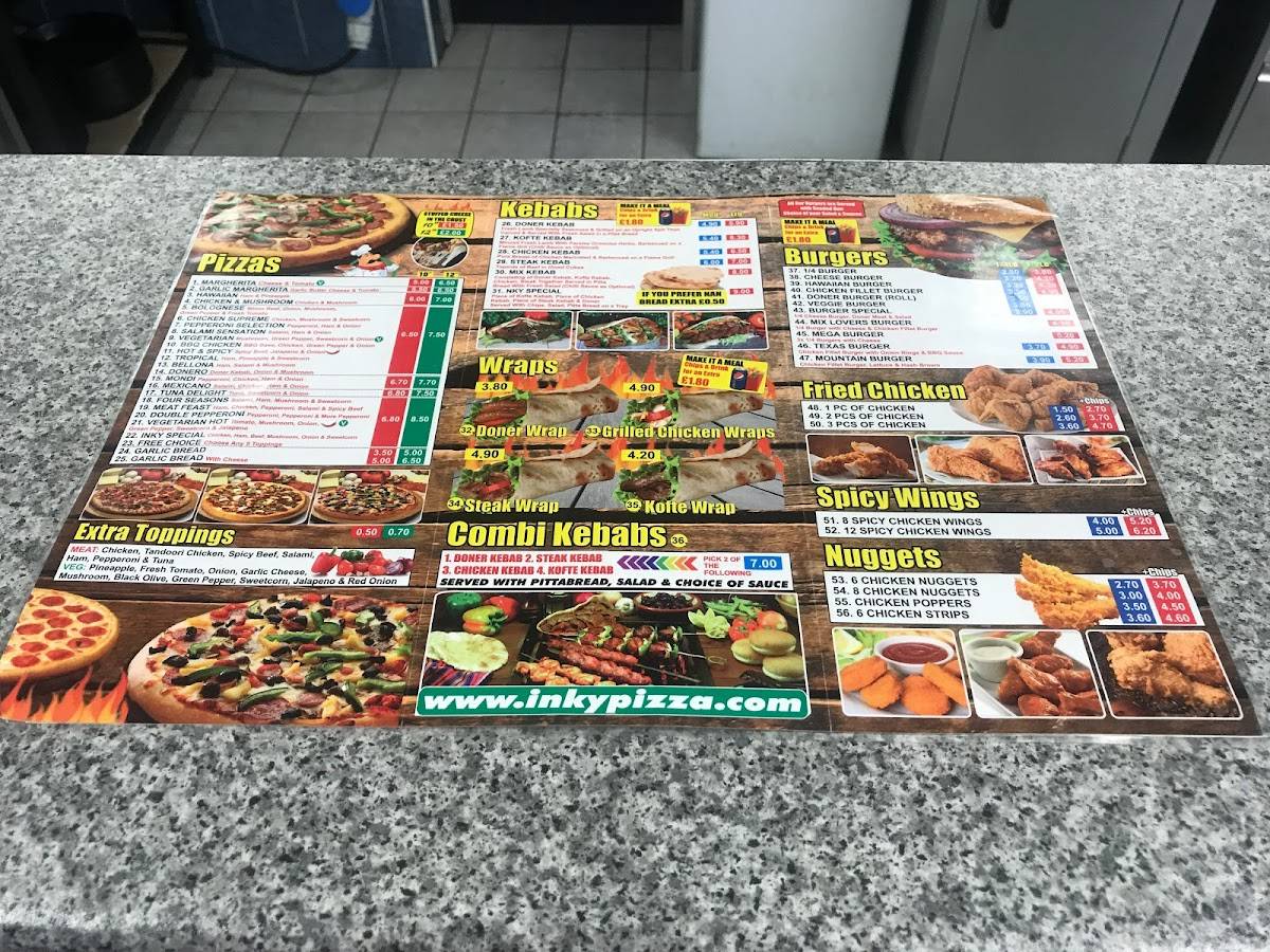 Menu at Inky Pizza pizzeria, Chesterfield
