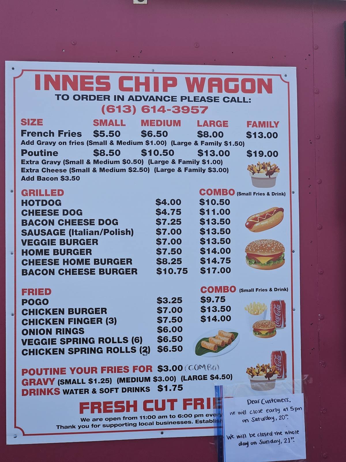 Menu au Innes Chip Wagon restaurant, Ottawa