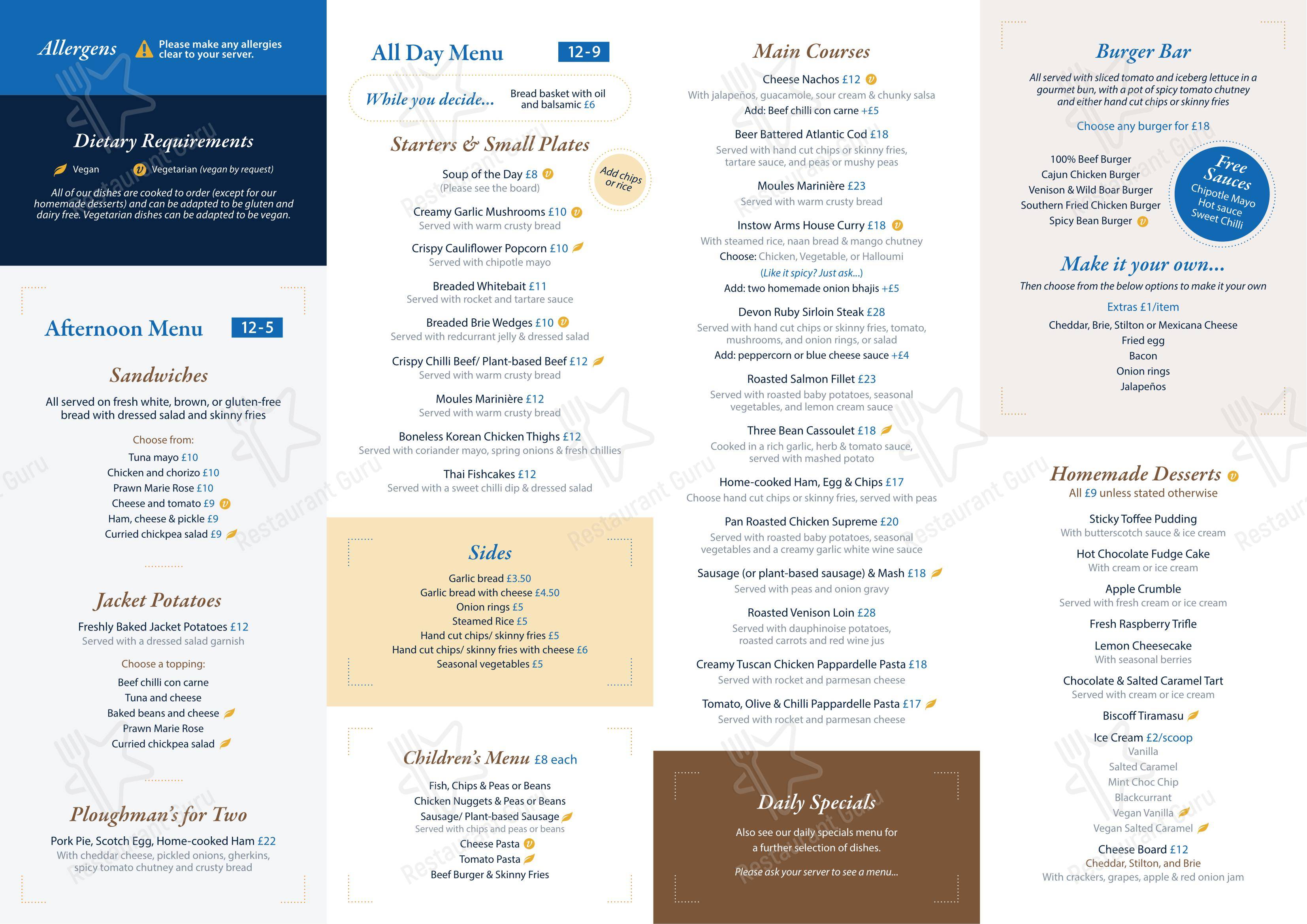 Menu at Instow Arms pub & bar, Bideford, Hatton Croft