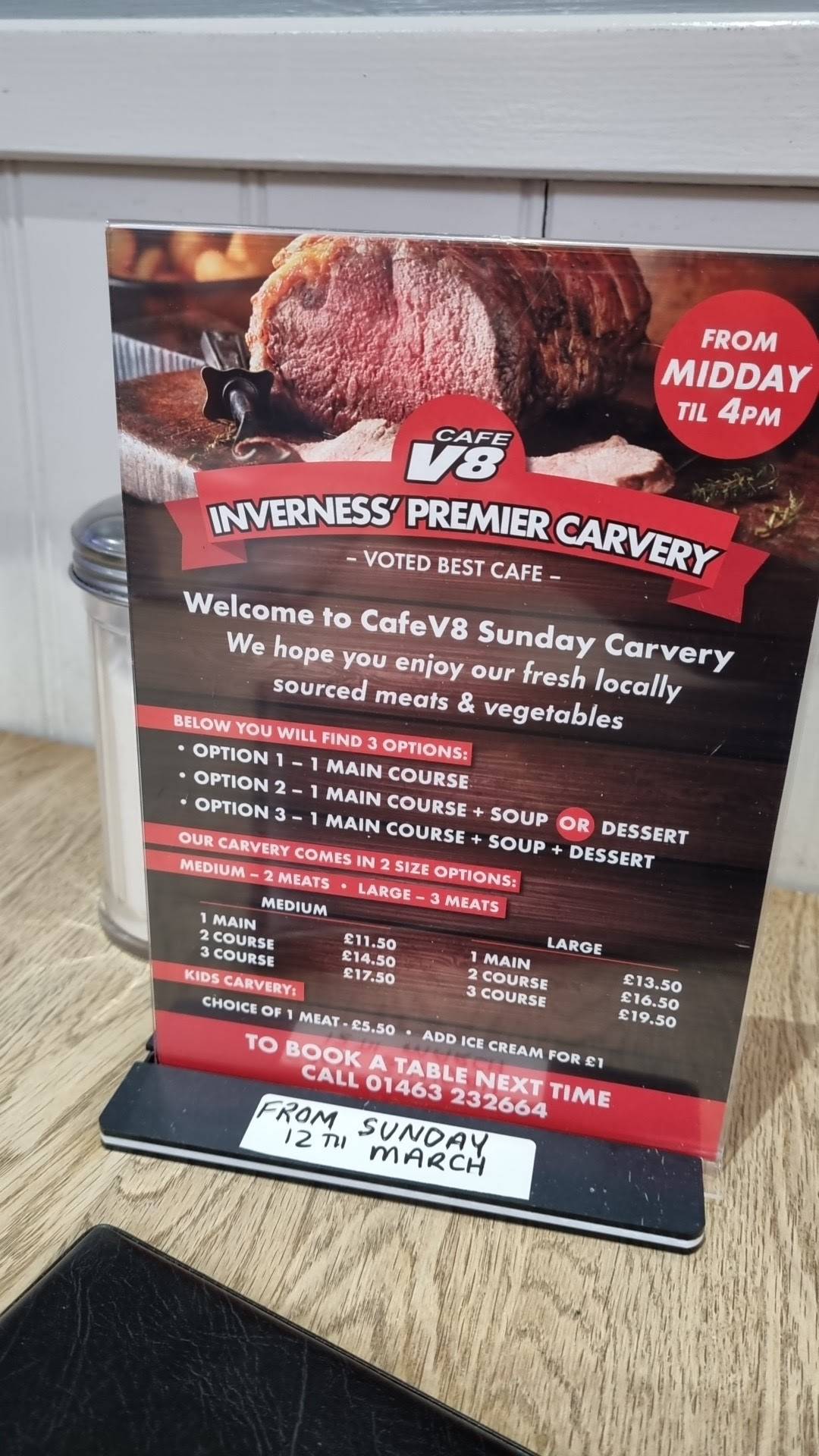 Menu at Café V8 cafe, Inverness