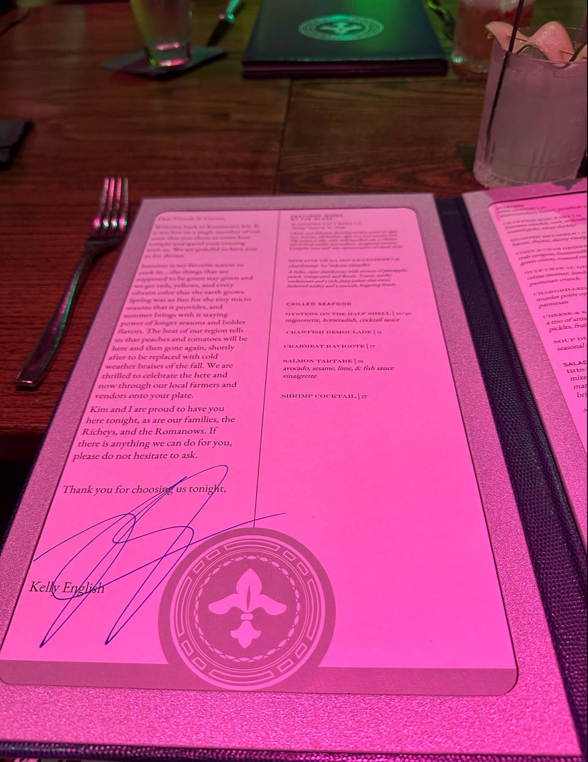 Menu at Iris restaurant, Memphis