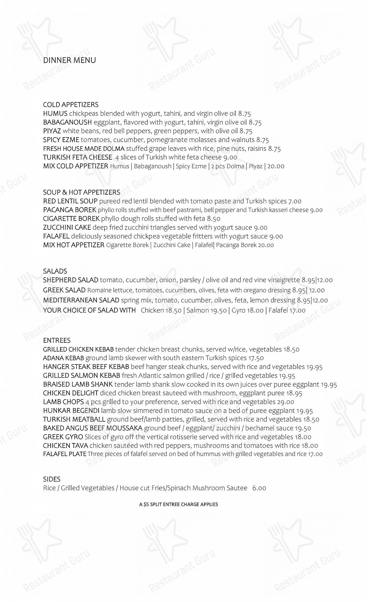 Menu at Istanbul grill & bar, Fort Worth