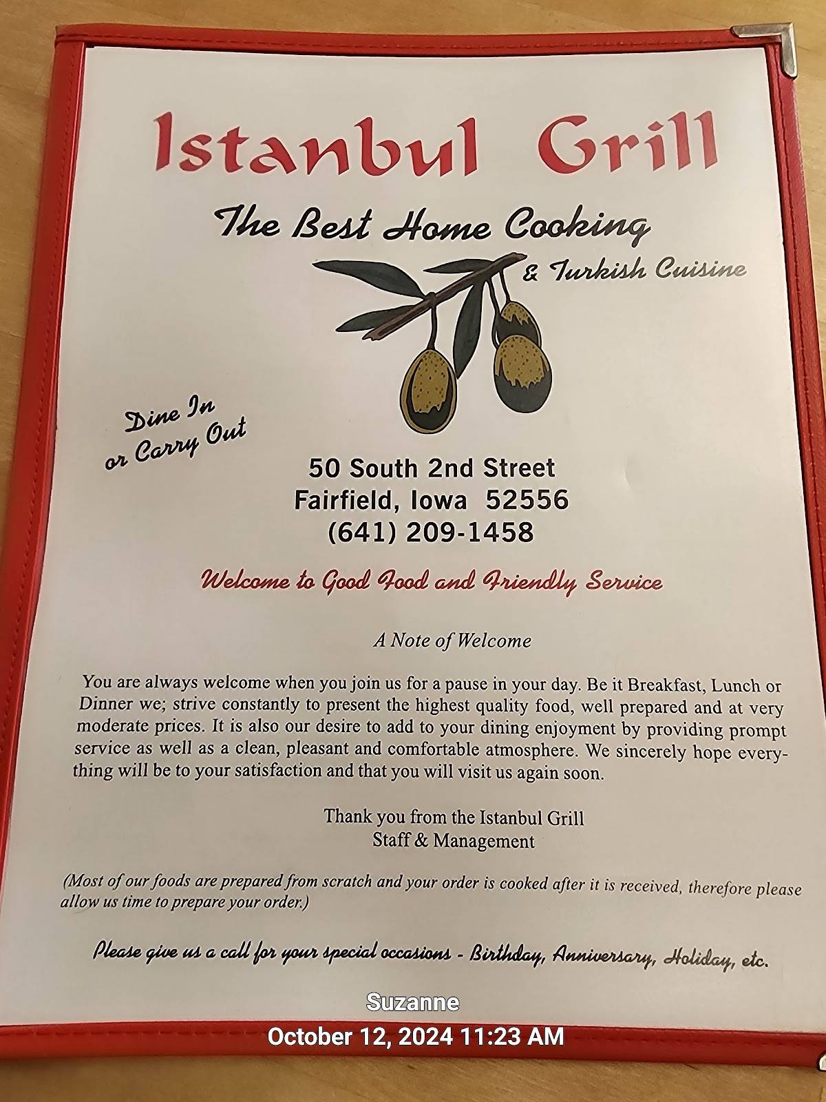 Menu at Istanbul Grill restaurant, Fairfield