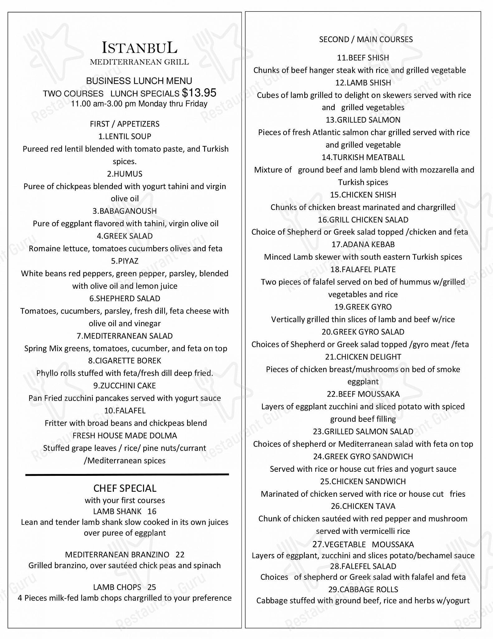 Menu at Istanbul grill & bar, Fort Worth