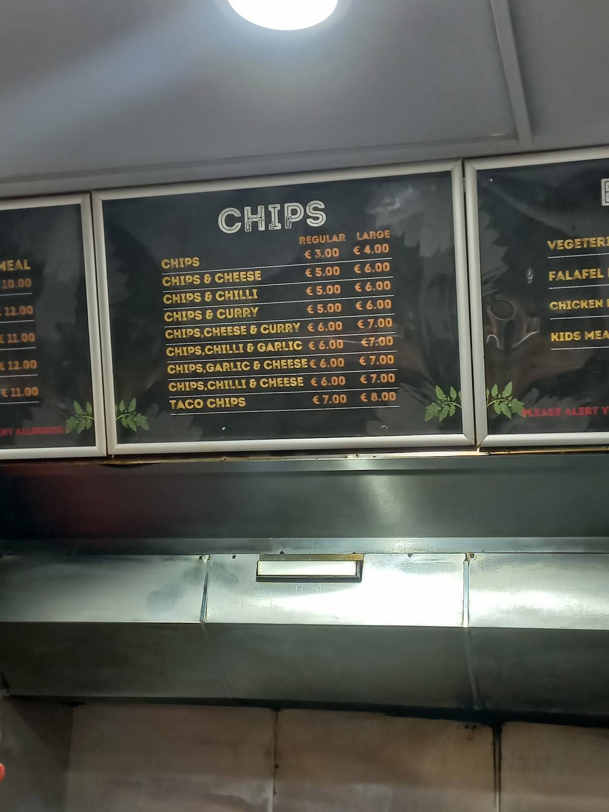 Menu at Istanbul Kebab Cork City fast food, Cork