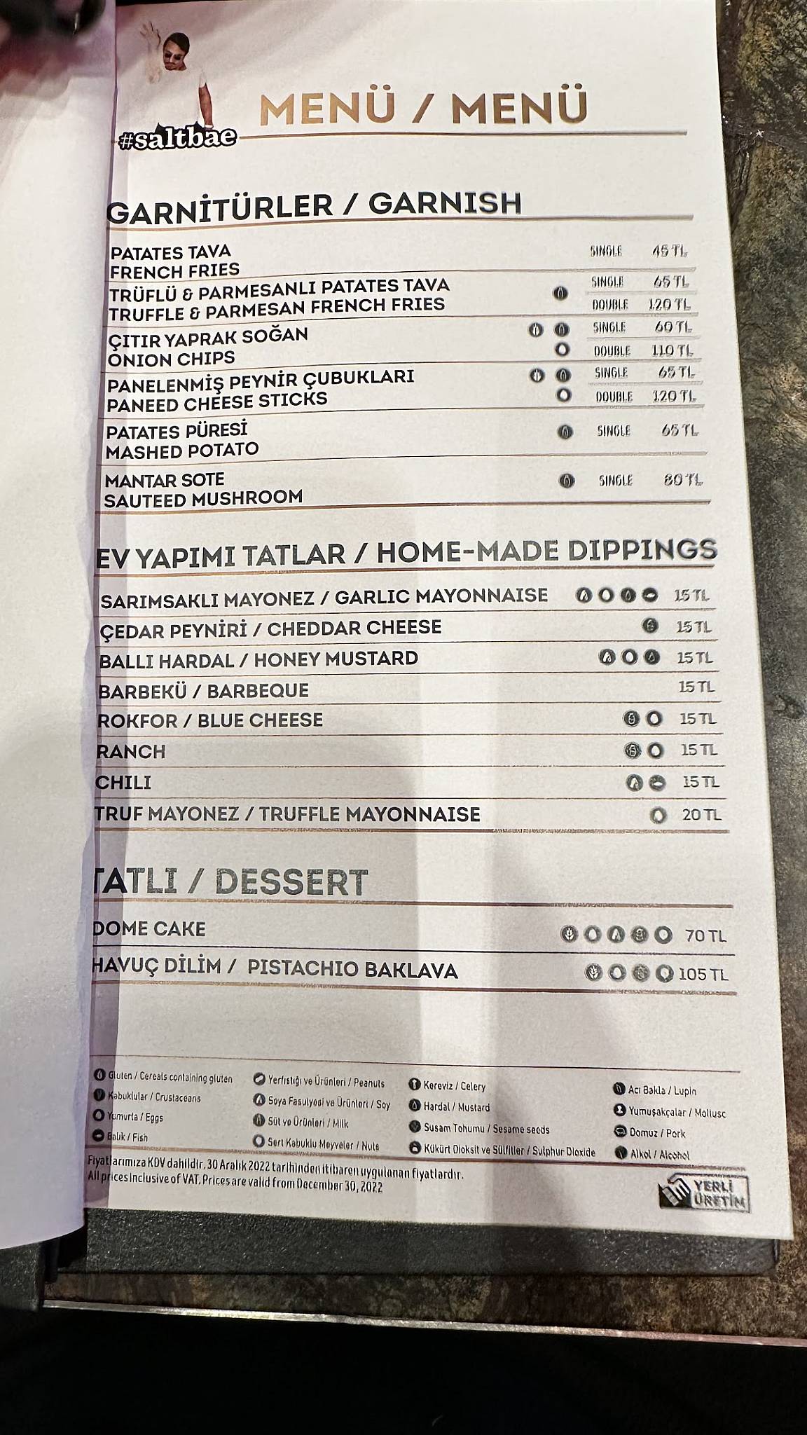 Menu at Saltbae Burger Galataport, Istanbul, Kılıçali Paşa Mahallesi ...