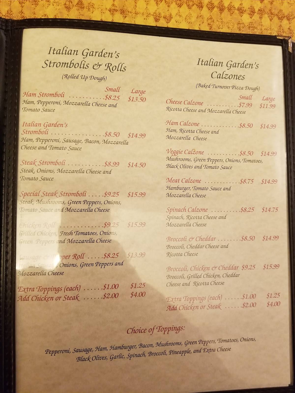 Menu at Italian Garden pizzeria, Winnsboro