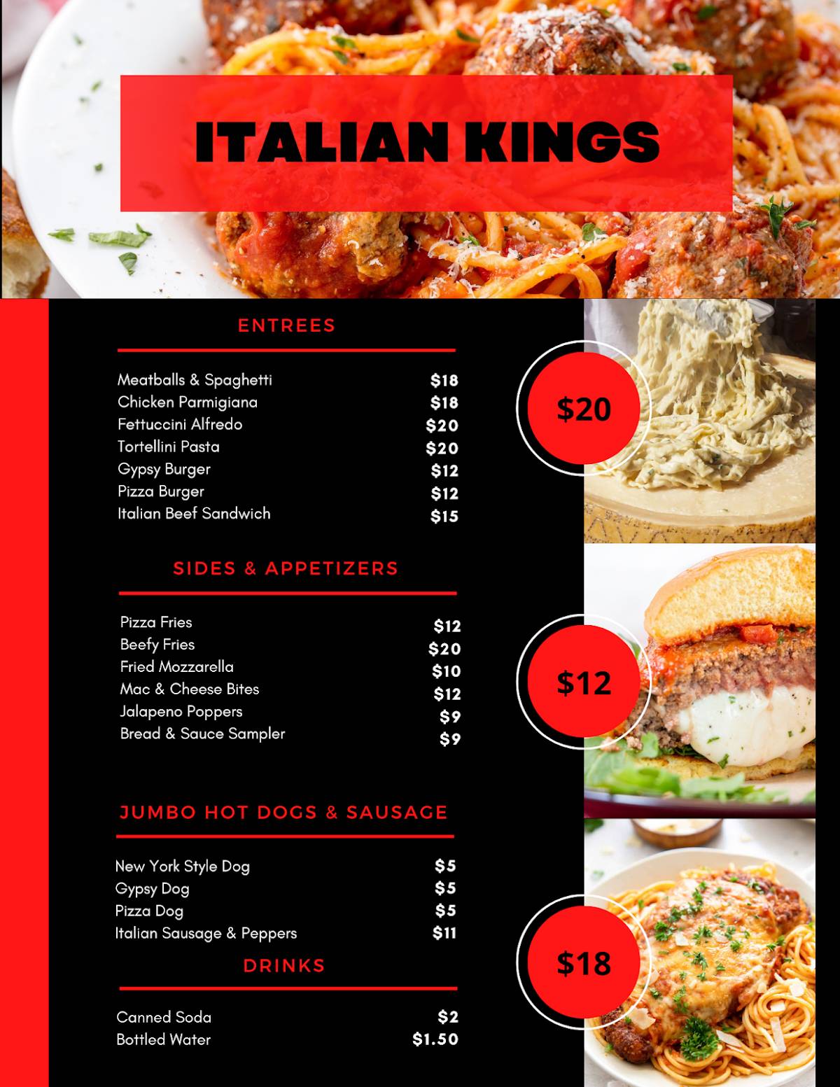 Menu at Italian Kings (Food Truck) restaurant, Houston
