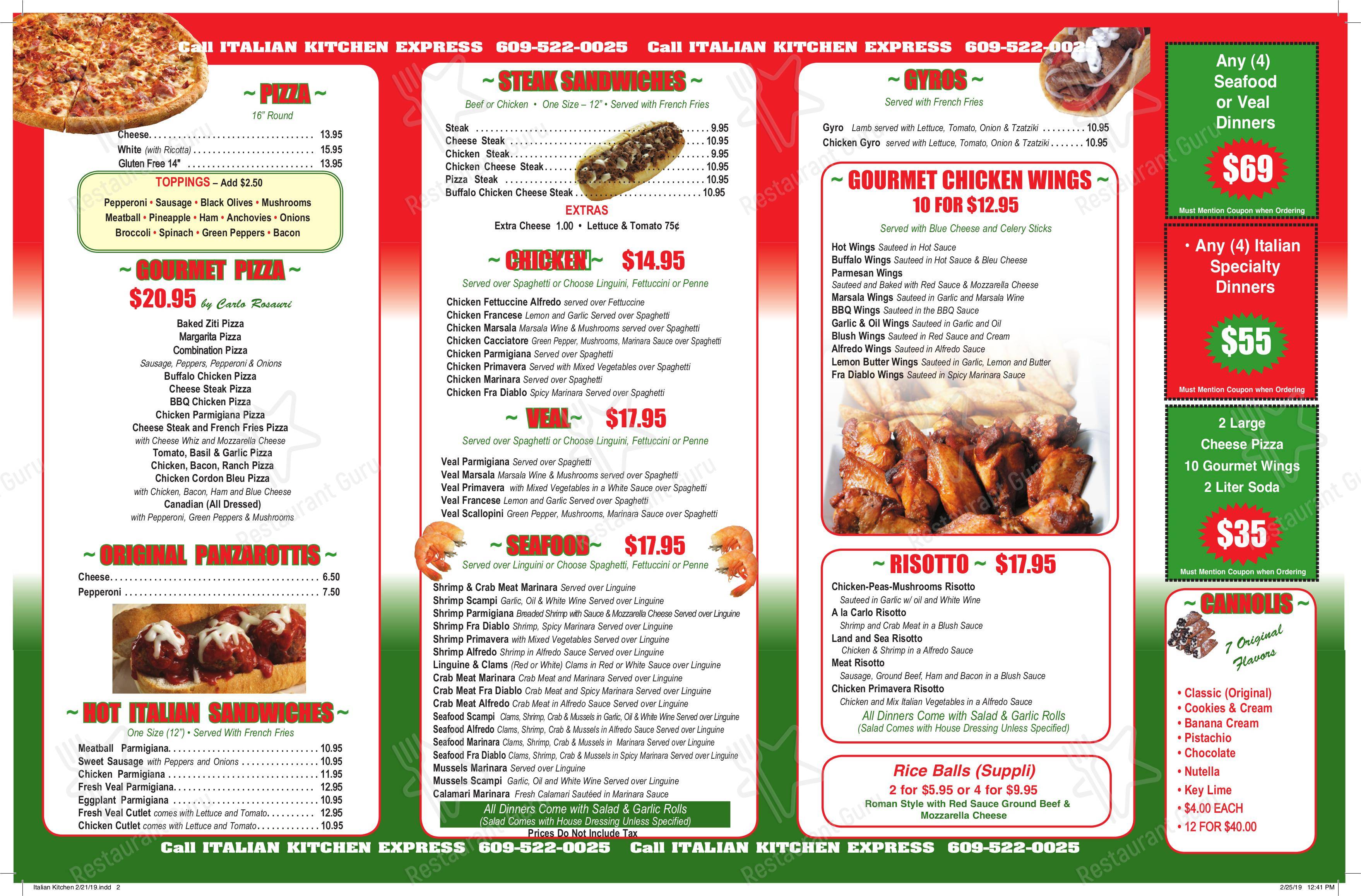 Menu at Italian Kitchen Express pizzeria, Wildwood