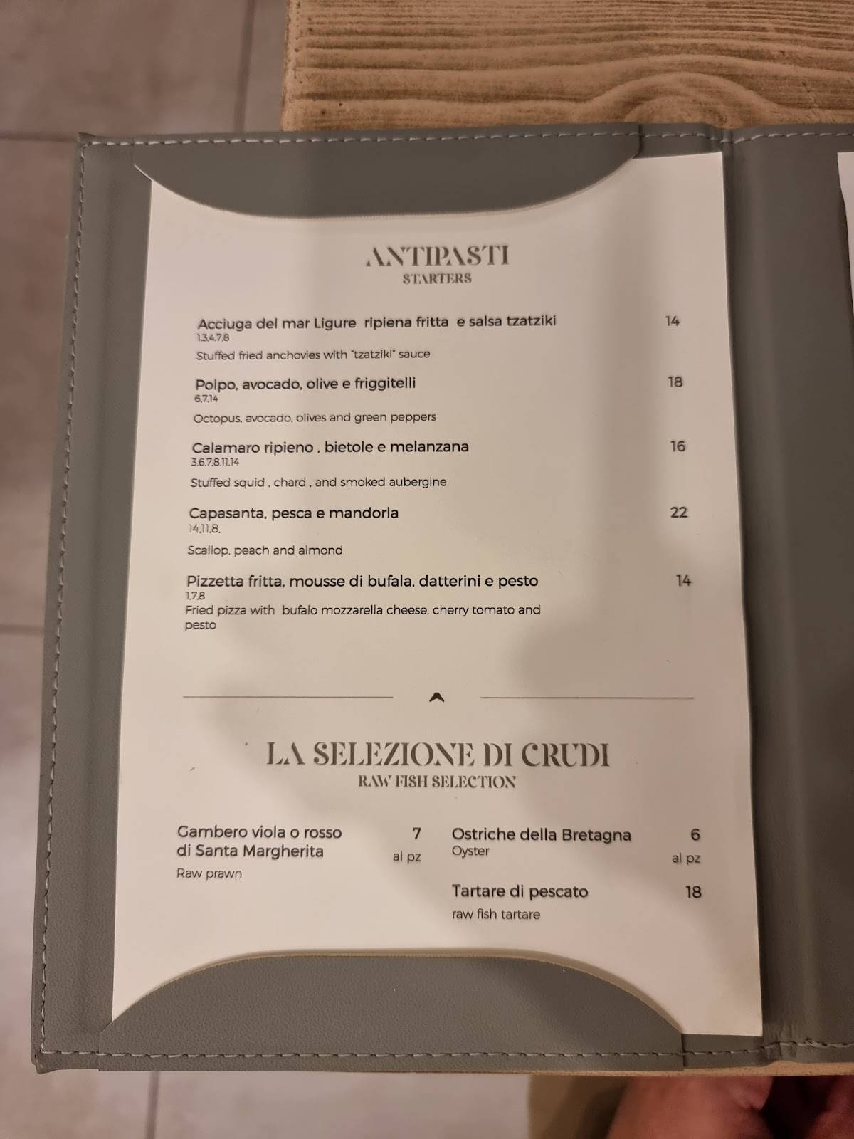 Menu da Izoa ristorante, Camogli