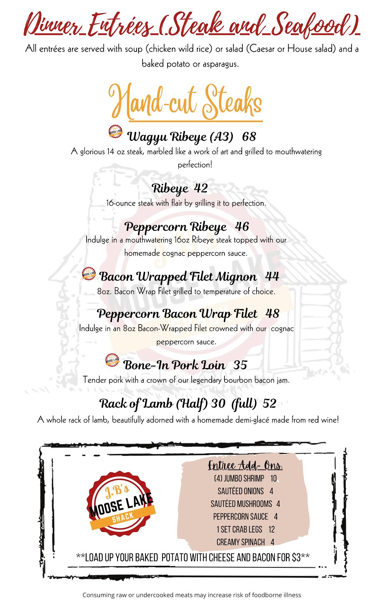 Menu at JB's Moose Lake Shack steakhouse, New Post