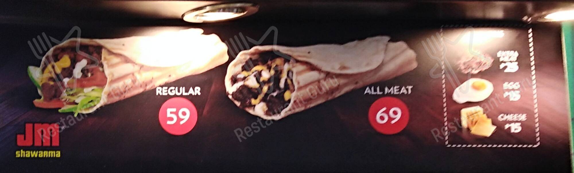 Menu at JM Shawarma restaurant, Cainta