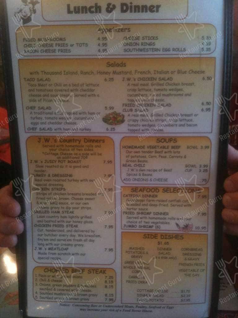 Menu at JW Cobbs restaurant, Ponca City, N 14th St