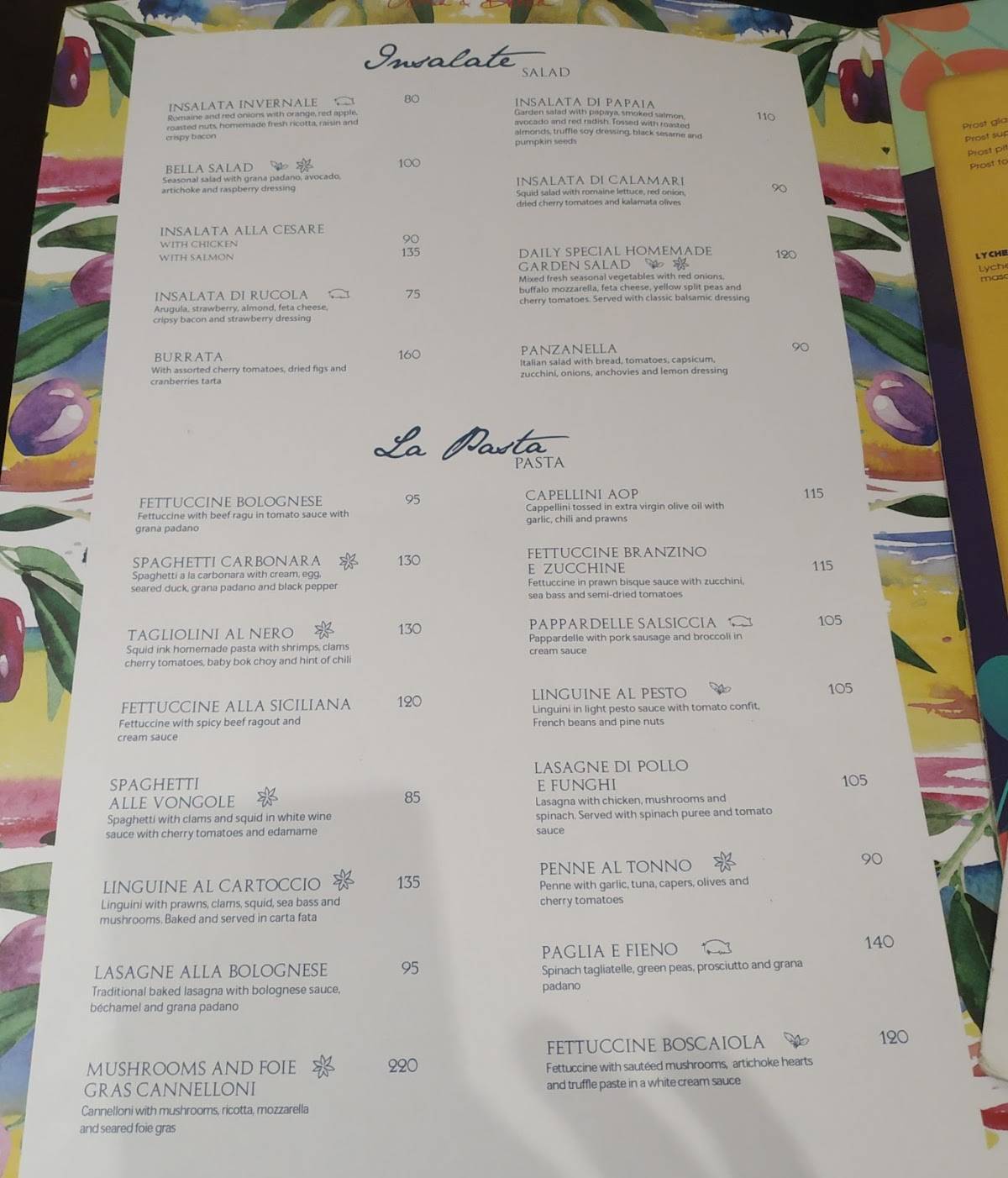 Menu at Ocha & Bella restaurant, Central Jakarta