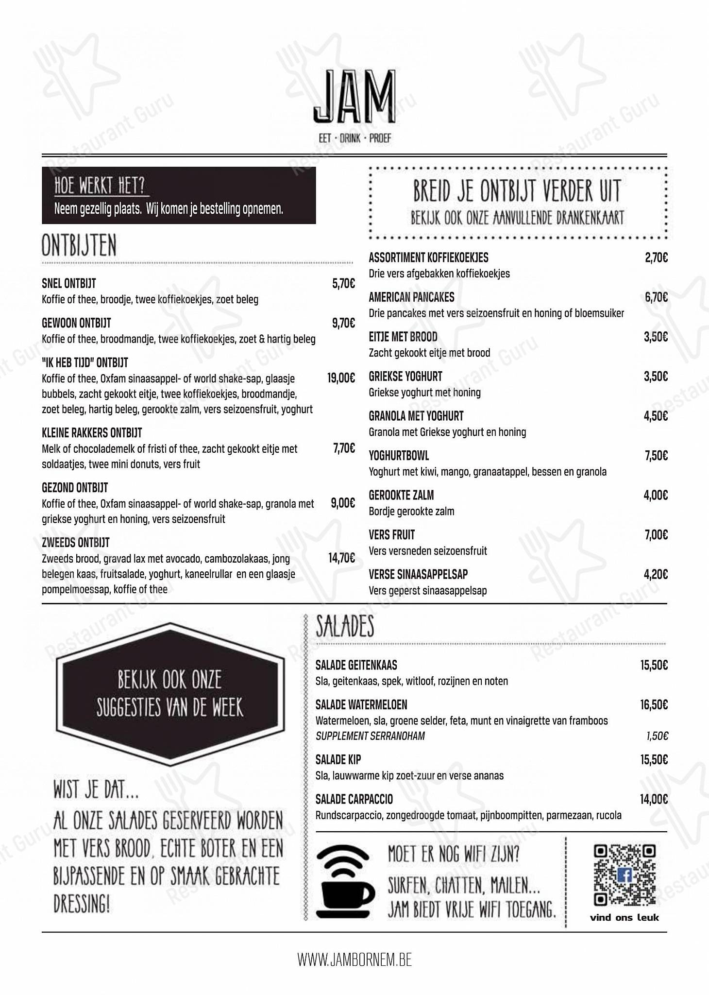 Menu at Jam, Bornem